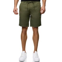 Shorts INDICODE "INWamo", Herren, Gr. S, N-Gr, gr&uuml;n (army), Web, Obermaterial: 55% Baumwolle, 45% Leinen, unifarben, slim fit knielang, Hosen Shorts