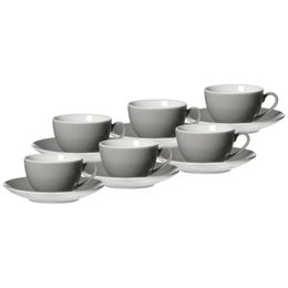 Ritzenhoff & Breker Tasse RITZENHOFF & BREKER "Kaffeetassen mit Untertassen Doppio 200 ml 6er Set", grau, 12 tlg., Porzellan, Trinkgef&auml;&szlig;e, Tasse