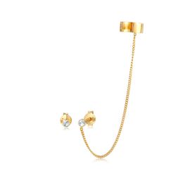 Paar Ohrstecker Elli "Ohrringe Earcuff Stecker Rund 925 Silber, mit Kristallen von Swarovski" Gr. 8, gold, Ohrringe, Damen, Silber 925 (Sterlingsilber), Paar Ohrstecker