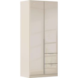Dreht&uuml;renschrank OTTO HOME "Kleiderschrank Kleiderschr&auml;nke Schrank Garderobe AGORDO mit Glasfront", beige (beige, glas beige (champagner)), B:91cm H:210cm T:54cm, Holzwerkstoff, Schr&auml;nke, Dreht&uuml;renschrank, mit Au&szlig;enschubk&auml;sten, in 7 Breiten und 2 H&ouml;hen MADE IN GERMANY