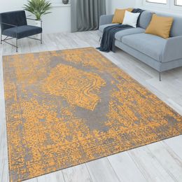Teppich Paco Home "Mariba 200", gelb (anthrazit, gelb), B:80cm H:13mm L:150cm, Baumwolle, Polyester, Teppiche, Teppich, Kurzflor, meliert, Orient-Optik, Hoch-Tief Effekt, Wohnzimmer