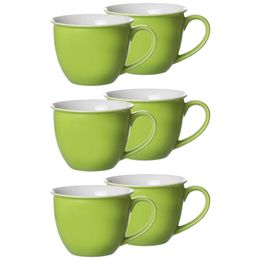 Ritzenhoff & Breker Tasse RITZENHOFF & BREKER "Jumbotassen Doppio 350 ml 6er Set", gr&uuml;n, Porzellan, Trinkgef&auml;&szlig;e, Tasse