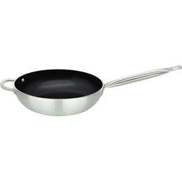 Wok ELO "Wokpfanne 28cm Bistro Line", silber (silberfarben, schwarz), H:7,5cm L:56cm &Oslash;:28cm, Pfannen, Wok, langer, handlicher Edelstahl Profi Griff, &Oslash; 28 cm, Induktion