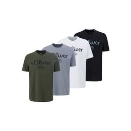 T-Shirt s.Oliver "T-Shirt Logo T-Shirt 4er Pack", Herren, Gr. L, bunt (wei&szlig;, dunkelgr&uuml;n, hellgrau, schwarz), Obermaterial: 100% Baumwolle CO., Shirts T-Shirt