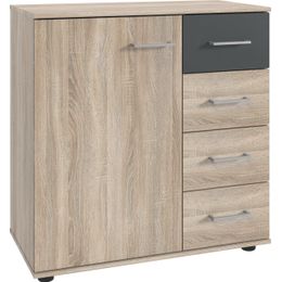 Kombikommode wimex "Taiga", grau (eiche s&auml;gerau nachbildung, graphit), B:81cm H:83cm T:41cm, Holzwerkstoff, Sideboards, Kombikommode, 1 t&uuml;rig und 4 Schubladen