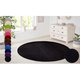 Teppich Hanse Home "Shashi" Gr. 9, schwarz, H:8,5mm &Oslash;:133cm, Kunstfaser, Teppiche, Teppich, Kurzflor, Unifarben, Teppich, Weich, Esszimmer, Kinderzimmer, Flur