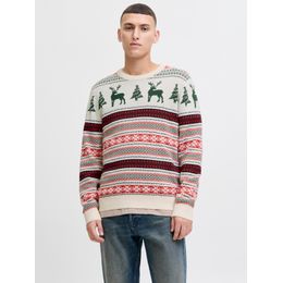 Jack & Jones Strickpullover JACK & JONES "JJXMAS NOEL KNIT CREW NECK", Herren, Gr. M, dunkelgr&uuml;n, Strick, Obermaterial: 60% Baumwolle, 40% Polyester, gemustert, regular fit normal, Rundhals, Pullover Strickpullover