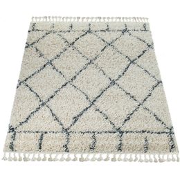 Hochflor-Teppich Paco Home "Nador 755", beige (creme), B:80cm H:54mm L:150cm, Polyester, Teppiche, Hochflor-Teppich, weicher Shaggy mit Rauten Design und Fransen