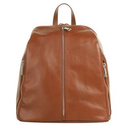 Cityrucksack Samantha Look, Damen, Gr. B/H/T: 30cm x 20cm x 5cm, onesize, braun (cognac), Leder, Rindsleder, unifarben, Rucks&auml;cke Cityrucksack, echt Leder, Made in Italy