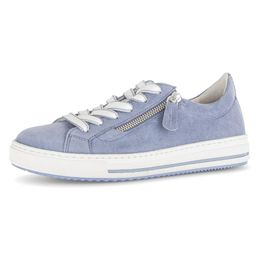 Plateausneaker Gabor "FLORENZ", Damen, Gr. 37, blau (heaven), Ziegenveloursleder, unifarben, Schuhe Plateausneaker, Schn&uuml;rschuh, Halbschuh mit Kontrastn&auml;hten an der Ferse, G-Weite