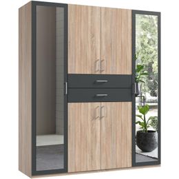 Kleiderschrank wimex "Diver Dreht&uuml;renschrank mit Spiegel, 180, 225 o. 270cm breit", grau (struktureichefb hell, graphit, griffe alu), B:180cm H:207cm T:58cm, Schr&auml;nke, Kleiderschrank, Bestseller Schlafzimmerschrank wahlweise 3 Innenausstattungen