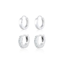 Ohrstecker-Set Elli "Ohrringe Creolen Glanz Set 925 Silber, mit Kristallen von Swarovski" Gr. 10, silber, Ohrringe, Damen, Silber 925 (Sterlingsilber), Ohrstecker-Set