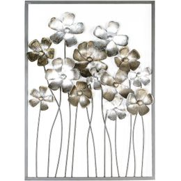 Wanddekoobjekt Gilde "Wandrelief Fleurs, braun/champagnerfarben", silber (silberfarben), B:58cm H:80cm T:3cm, Metall, Wanddekoobjekte, Wanddekoobjekt, Wanddeko, aus Metall, Blumen, dekorativ im Esszimmer & Wohnzimmer