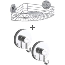 Eckregal Wenko "Vacuum-Loc Modell Bari", silber (chrom), B:31cm H:9,2cm T:22,5cm, Metall, Regale, Eckregal, f&uuml;rs Badezimmer mit 2 Haken, Befestigen ohne Bohren