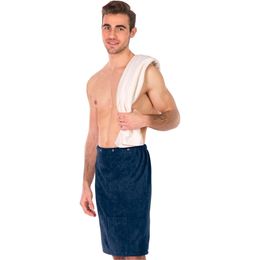 Sarong Framsohn FROTTIER "Saunakilt Herren", blau (jeansblau), L:60cm, Frottier, Hausm&auml;ntel, Sarong, hergestellt in &Ouml;sterreich, Dehnbund & Druckkn&ouml;pfe variabel verstellbar