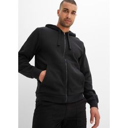 Kapuzensweatjacke bonprix "Kapuzen-Sweatjacke mit Rei&szlig;verschluss", Herren, Gr. 48/50 (M), schwarz, Sweatware, Obermaterial: 60% Baumwolle, 40% Polyester, unifarben, regular fit h&uuml;ftlang, Rundhals, Rippb&uuml;ndchen, Sweatjacken Kapuzensweatjacke, mit Kapuze, mit Rei&szlig;verschluss, mit K&auml;ngurutaschen, Regular Fit