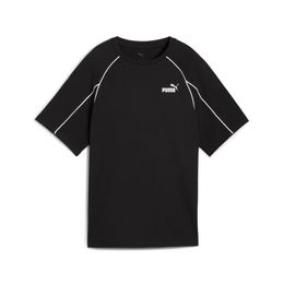 T-Shirt Puma "SPORT RELAXED TEE", Damen, Gr. XL, schwarz (Puma schwarz), Jersey, Obermaterial: 100% Baumwolle, bedruckt, relaxed fit normal, Rundhals, Shirts T-Shirt, Kurzarm, Rundhalsausschnitt, mit Logo-Gummidruck, mit Paspelierung