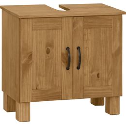 Waschbeckenunterschrank Home Affaire "Rodby", beige (natur gebeizt, gewachst), B:60cm H:55cm T:30cm, Massivholz, Schr&auml;nke, Waschbeckenunterschrank, FSC-zertifiziertes Massivholz, Griffe Metall, Breite 60cm, H&ouml;he 55cm