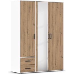 Dreht&uuml;renschrank Rauch "Kleiderschrank Schrank Garderobe W&auml;scheschrank VOYAGER", wei&szlig; (alpinwei&szlig;, eiche artisan), B:140cm H:194cm T:53cm, Holzwerkstoff, Schr&auml;nke, Dreht&uuml;renschrank, mit modernen Griffen in Graumetallic, inkl. Schubk&auml;sten und Spiegel