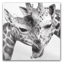 Wanduhr queence "Giraffen", grau, B:30cm T:30cm, Wanduhren, Wanduhr, eckig, Acrylglas, Tiermotiv, Giraffen