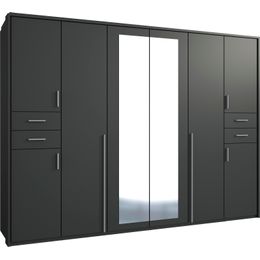 Dreht&uuml;renschrank wimex "Vegas", grau (graphit, griffe alu), B:273cm H:210cm T:58cm, Holzwerkstoff, Schr&auml;nke, Dreht&uuml;renschrank, inklusive Passepartout-Rahmen, mit Spiegelt&uuml;ren und Schubladen