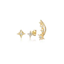 Ohrstecker-Set Elli "Ohrringe Ear Climber Stecker Stern Set (3 tlg) 925 Silber, mit Kristallen von Swarovski" Gr. 20, gold, Ohrringe, Damen, Silber 925 (Sterlingsilber), Ohrstecker-Set
