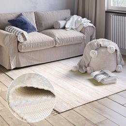 Teppich "Sharon", beige (creme, wei&szlig;), B:80cm H:10mm L:150cm, Baumwolle, Polyester, MyFlair M&Ouml;BEL & ACCESSOIRES, Teppiche, Teppich, Flachgewebe, Fleckerl, 90% Baumwolle, handgewebt, mit Fransen