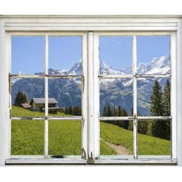 Wandsticker queence "H&uuml;tte in den Bergen", gr&uuml;n, B:120cm H:80cm, Wandtattoos, Wandsticker, Wandsticker, Wandbild, selbstklebend, 3D, Fenster