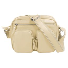 Umh&auml;ngetasche Samantha Look, Damen, Gr. B/H/T: 26cm x 22cm x 7cm onesize, beige, Leder, unifarben, Taschen Umh&auml;ngetasche, echt Leder, Made in Italy