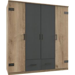 Dreht&uuml;renschrank wimex "Glasgow", grau (plankeneiche, graphit), B:180cm H:198cm T:58cm, Schr&auml;nke, Dreht&uuml;renschrank