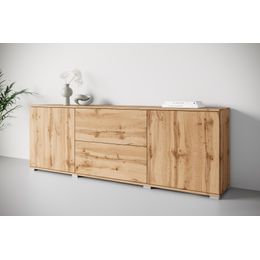 Lowboard OTTO HOME "Kenia", braun (eichefarbe votan), B:180cm H:62cm T:34cm, FSC-zertifizierter Holzwerkstoff, Hartfaserplatte, Kunststoff, Sideboards, Lowboard, 2 T&uuml;ren, 2 Schubladen, Breite 180 cm, h&ouml;henverstellbare Einlegeb&ouml;den