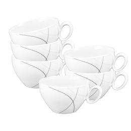Tasse Seltmann Weiden "Fr&uuml;hst&uuml;ckstassen Trio Highline 0,39 l 6er Set wei&szlig;-grau", bunt (wei&szlig;, grau), 6 tlg., Porzellan, Trinkgef&auml;&szlig;e, Tasse
