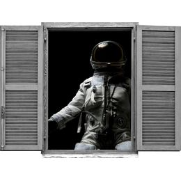Wandtattoo queence "Astronaut", schwarz, B:80cm H:60cm T:0,1cm, Wandtattoos, Wandtattoo, Wandsticker, Wandbild, selbstklebend, 3D, Fenster