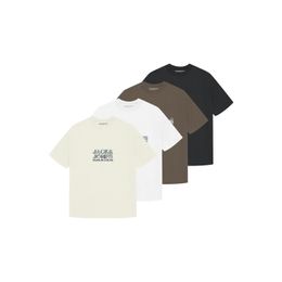 Jack & Jones T-Shirt JACK & JONES "T-Shirt JCODYNAMIC BRANDING TEE CREW 4PK 4er Pack", Herren, Gr. S, bunt (wei&szlig;, schwarz, beige, dunkelgr&uuml;n), Obermaterial: 100% Baumwolle CO., Shirts T-Shirt