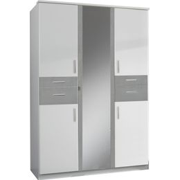 Kleiderschrank wimex "Koblenz", grau (wei&szlig;, betonfarben lichtgrau), B:135cm, Schr&auml;nke, Kleiderschrank, mit Accessoire-Schubk&auml;sten