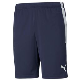 Trainingsshorts Puma "TEAMLIGA TRAINING SHORTS", Herren, Gr. S, N-Gr, blau (peacoat, Puma wei&szlig;), Interlock, Obermaterial: 100% Polyester, unifarben, regular fit kniefrei, Hosen Trainingsshorts, f&uuml;r Fu&szlig;ball und sportliche Aktivit&auml;ten, mit Rei&szlig;verschlusstasche
