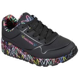 Sneaker Skechers "UNO LITE-LOVELY LUV", M&auml;dchen, Gr. 31, schwarz (schwarz, multi, 2), Lederimitat, Textil, kontrastfarbene Details, Schuhe Sneaker, Schn&uuml;rschuh mit bedruckter Sohle, Gr&ouml;&szlig;enschablone zum Download, Topseller