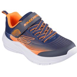 Sneaker Skechers "MICROSPEC ADVANCE", Jungen, Gr. 35, blau (navy, orange), Lederimitat, Textil, Schuhe Sneaker, Klettschuh in cooler Farbkombination, Gr&ouml;&szlig;enschablone zum Download
