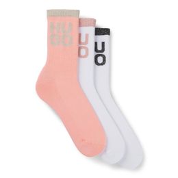 Freizeitsocken HUGO UNDERWEAR "3P QS SHINY LOG CC W", Damen, Gr. 35-38, rot (light, pastel rot 635), Baumwollmischung, unifarben, Socken Freizeitsocken
