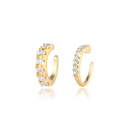 Paar Ohrklemmen Elli Premium "Ohrringe Single Earcuff Set Zirkonia (2 tlg) 925 Silber" Gr. 10, gold, Ohrringe, Damen, Silber 925 (Sterlingsilber), Paar Ohrklemmen