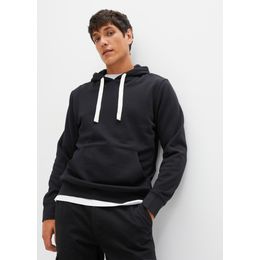 Hoodie bonprix "Hoodie aus reiner Baumwolle", Herren, Gr. 64 (3XL), schwarz, Obermaterial: 100% Baumwolle, regular fit, Sweatshirts Hoodie, Regular Fit, mit K&auml;ngurutasche, weich angeraute Innenseite