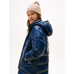 Steppjacke Tommy Hilfiger "ESSENTIAL LONG DOWN JACKET", M&auml;dchen, Gr. 7 (122), schwarz night navy, Web, Obermaterial: 100% Polyamid, unifarben, regular fit ca. Mitte Oberschenkel, Rundhals, eingesetzt elastischer Bund, Jacken Steppjacke, Kinder bis 16 Jahre