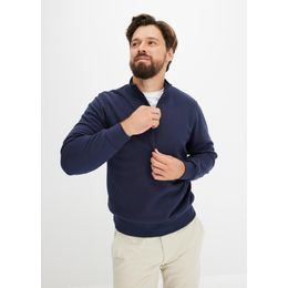 Sweatshirt bonprix "Sweatshirt mit Troyerkragen", Herren, Gr. 48/50 (M), blau (dunkelblau), Obermaterial: 60% Baumwolle, 40% Polyester, regular fit, Sweatshirts Sweatshirt, mit Stehkragen, mit Rei&szlig;verschluss, Regular Fit, unifarben