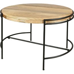 Couchtisch ByLiving "Hanna", schwarz (schwarz, natur), B:62cm H:40cm T:60cm, Tische, Couchtisch, massive Mango Tischplatte 35mm und schwarzen Metallbeinen, rund 60cm