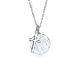 Lange Kette Kuzzoi "Halskette Herren Coin Antik Kreuz Trend Modern 925 Silber" Gr. 60, silber, Halsketten, Herren, ohne Stein, Silber 925 (Sterlingsilber), Lange Kette