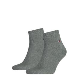 Kurzsocken Tommy Hilfiger "TH MEN QUARTER 2P", Herren, Gr. 39-42, grau (middle grau melange), Baumwollmischung, normal, Socken Kurzsocken, weicher, elastischer Rippenbund, klassisches Tommy Hilfiger Logo