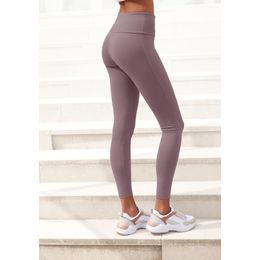 Leggings Lascana, Damen, Gr. 48/50, N-Gr, lila (mauve), Single Jersey, Graumeliert (Obermaterial): 51% Baumwolle, 44% Polyester, 5% Elasthan. Obermaterial: 95% Baumwolle, 5% Elasthan, unifarben, Basic, Basic lang, Hosen Leggings, mit breitem B&uuml;ndchen, Loungewear, Topseller