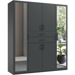 Kleiderschrank wimex "Diver Dreht&uuml;renschrank mit Spiegel, 180, 225 o. 270cm breit", schwarz (graphit, griffe schwarz), B:180cm H:207cm T:58cm, Schr&auml;nke, Kleiderschrank, Bestseller Schlafzimmerschrank wahlweise 3 Innenausstattungen