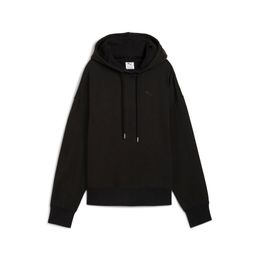 Kapuzensweatshirt Puma "HER OVERSIZED HOODIE FL", Damen, Gr. S, schwarz (Puma schwarz), Fleece, Obermaterial: 68% Baumwolle, 32% Polyester, unifarben, oversize normal, angesetztes B&uuml;ndchen, Sweatshirts Kapuzensweatshirt, mit K&auml;ngurutasche, mit Kapuze, Oversize-Passform