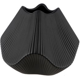 Tischvase Gilde "Vase Lamellen H. 18,5 cm", schwarz, B:15cm H:30cm T:15cm &Oslash;:15cm, Keramik, Vasen, Tischvase
